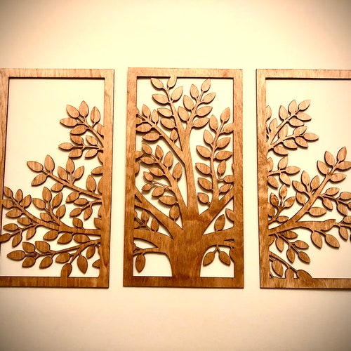 Tree Wall Art 3 Panel Tropical Leaves in Choice of 12 Stains - Etsy