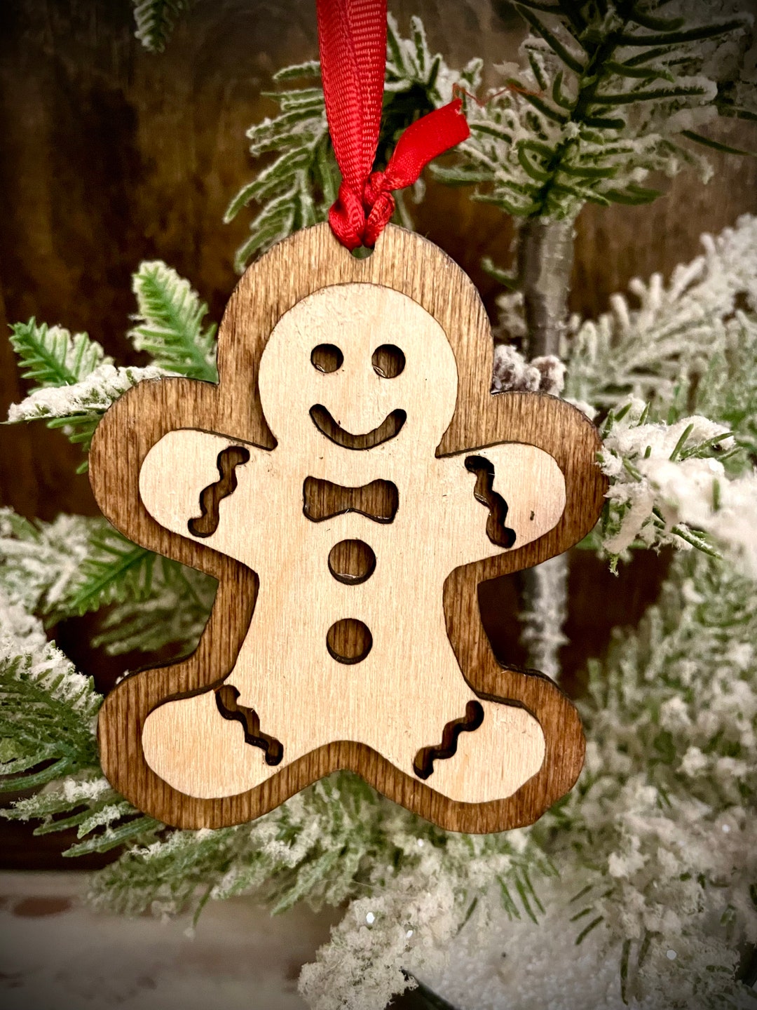 Gingerbread Man 2 Layer Laser Cut Wood Christmas Ornament, Gift Tag ...