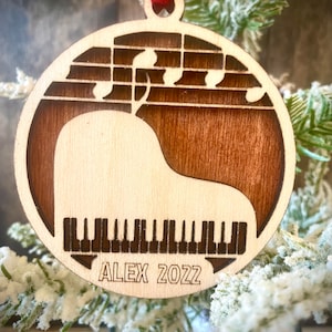 Piano 2-layer Personalized Laser Cut Wood Christmas Ornament, Gift Tag ...