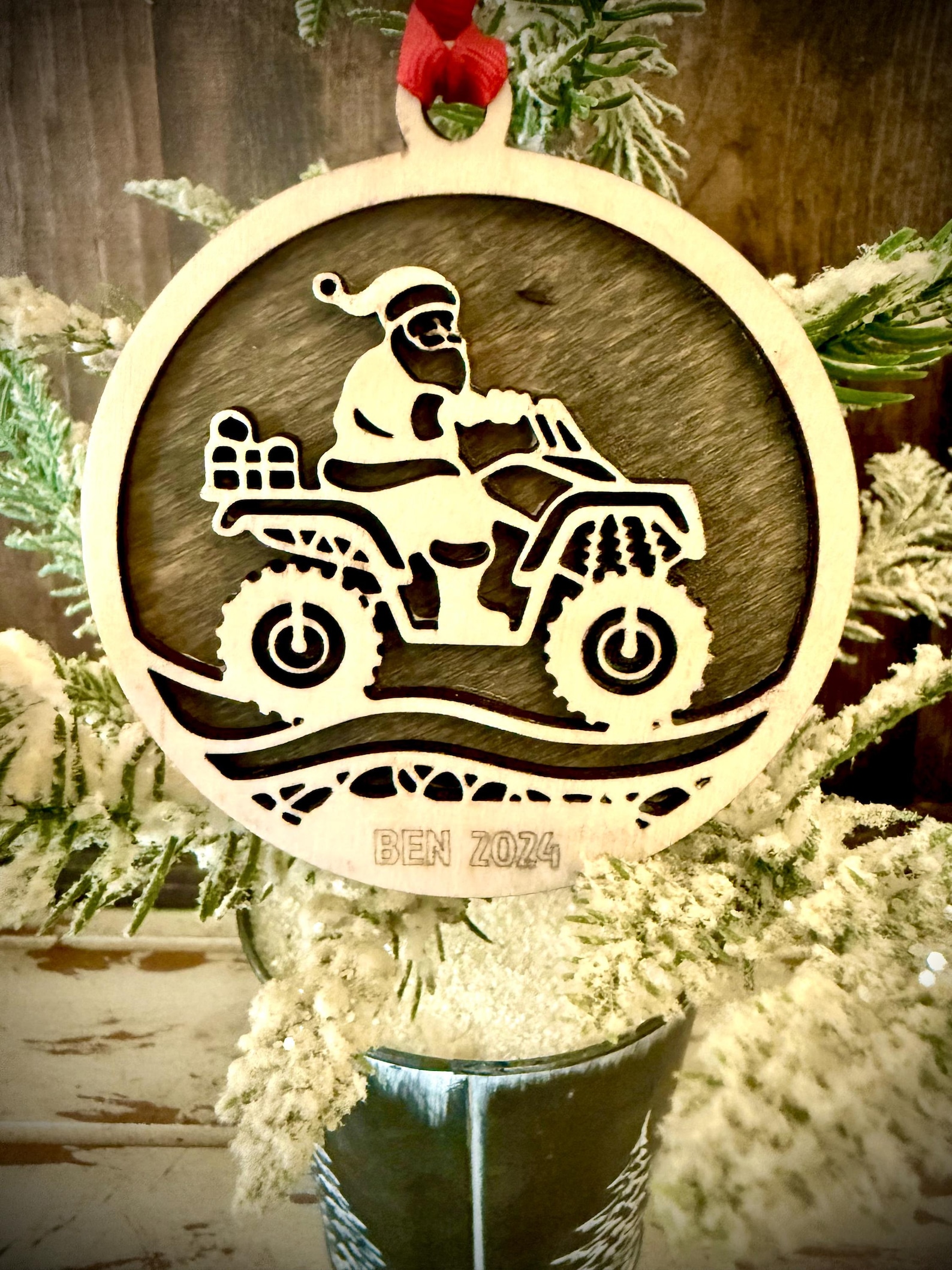 Santa Claus ATV 4 Wheeler 2-layer Personalized Laser Cut Wood Christmas ...