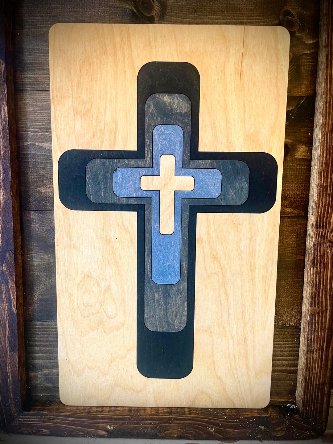 Inlay Art Wooden Cross Panel Table or Wall Art, Multi-color. Great ...