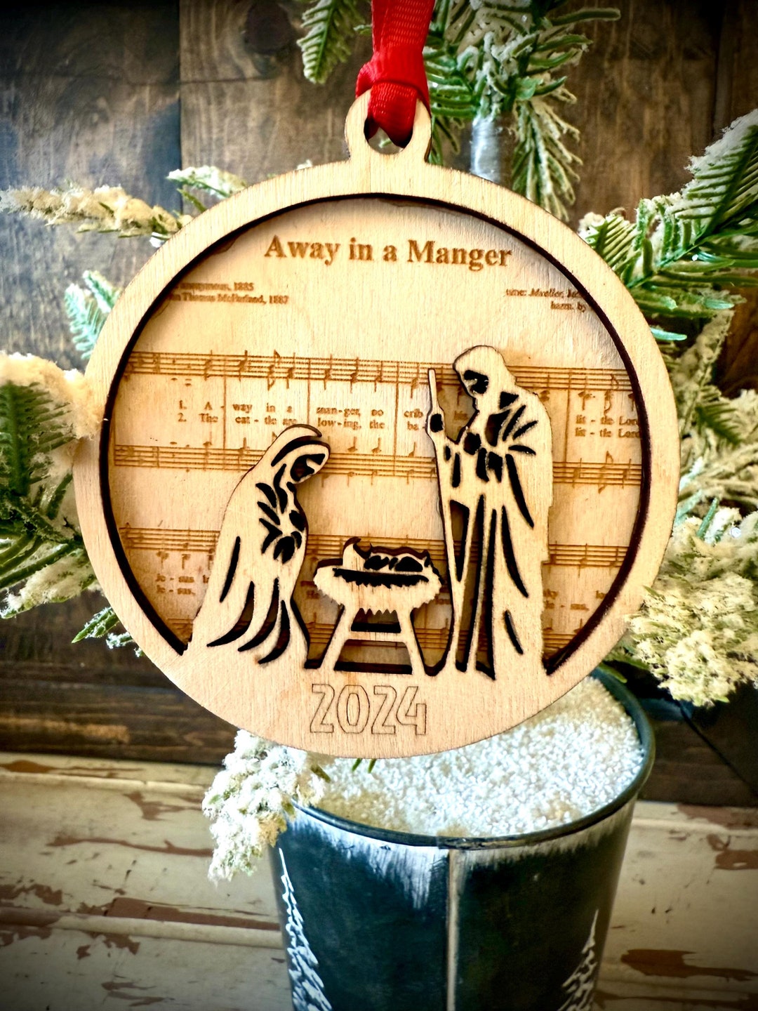 Away in a Manger Scene With Sheet Music 2-layer Personalized Laser Cut ...