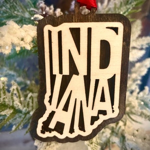 Indiana Word Art 2-layer Ornament Laser Cut Wood Ornament, Indiana Gift ...