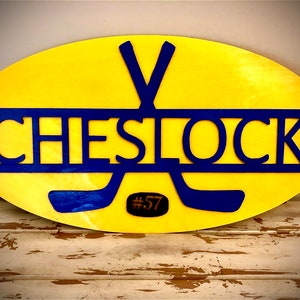 Custom Hockey Stick and Puck Sign in Team Colors With Name and Number ...