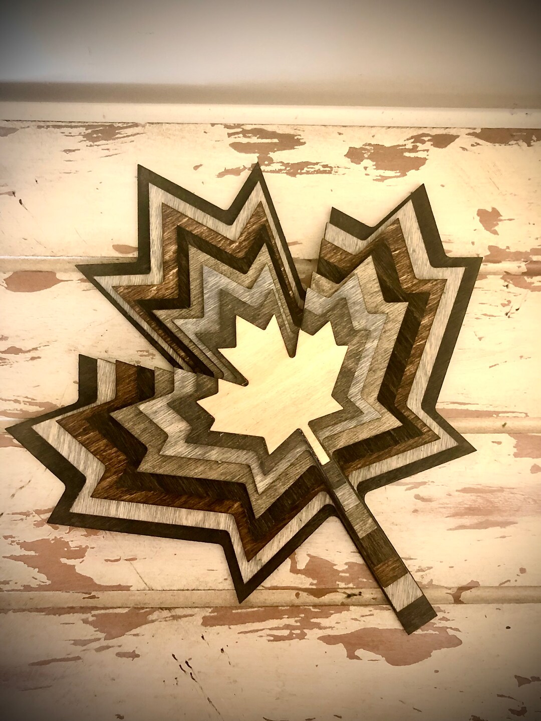 Stacked Wood Maple Leaf 3D Table Art / Wall Art, Multi-color. - Etsy