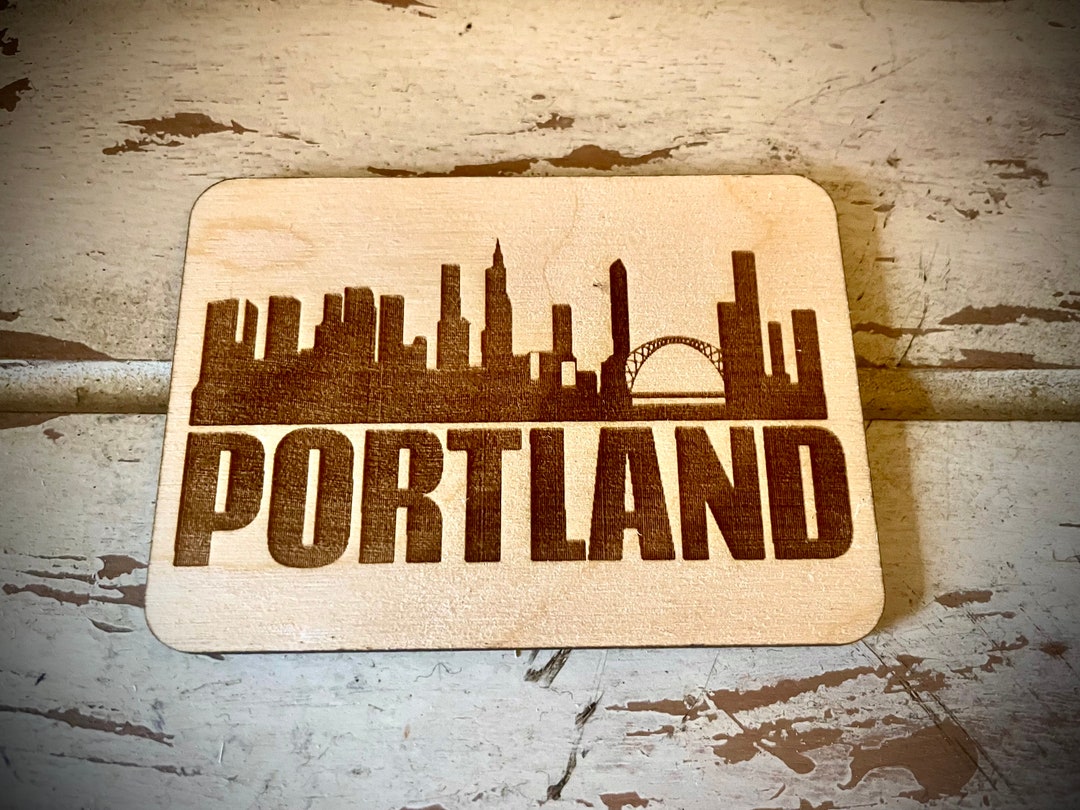 Magnet - Portland Skyline Cityscape. 3.5" X 2.5" Wood Magnet. Great ...