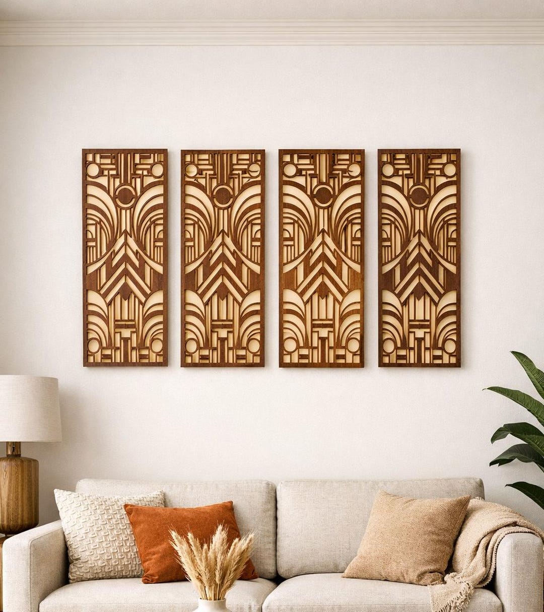 Boho Modern Frank Lloyd Wright-inspired Art Deco Geometry Wood Wall Art ...