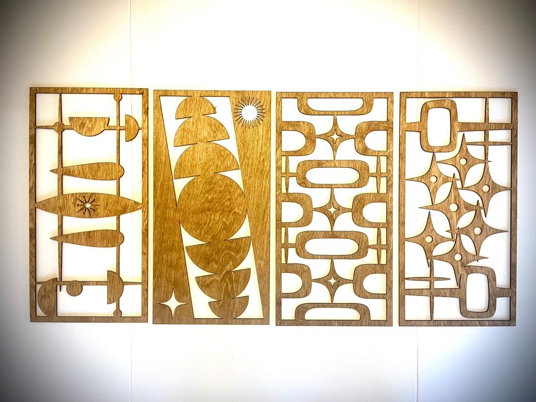 Mid Century Modern Wood Wall Art, 4 Panel in Multiple Sizes and ...