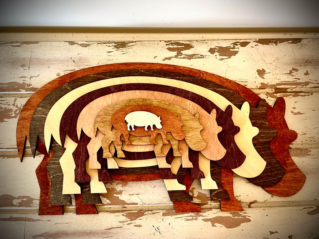 Stacked Hippopotamus Wood 3D Table Art, Hippo Wall Art, Hippopotamus ...