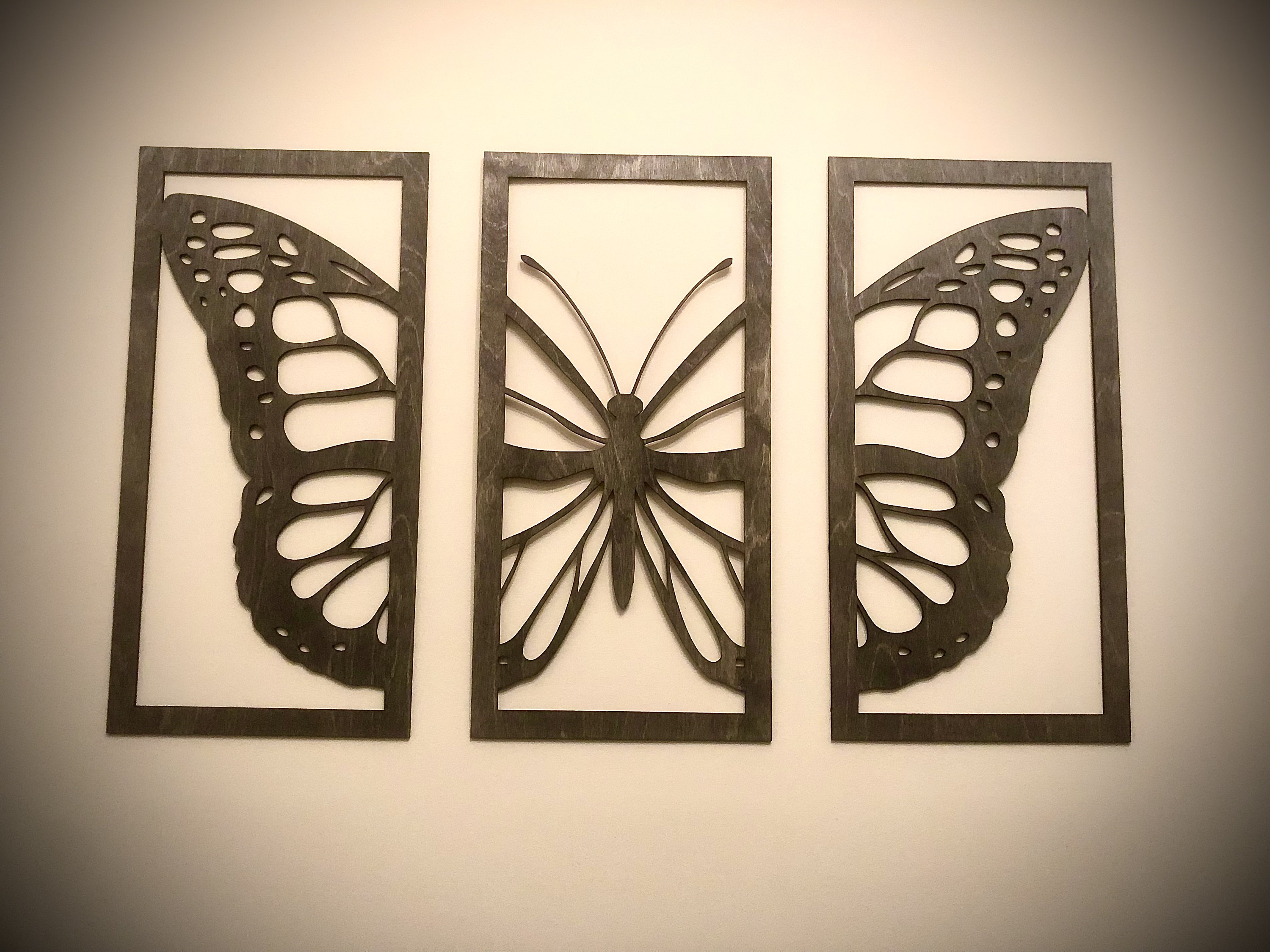 Butterfly Wood Wall Art 3 Panel in Natural or 12 Other | Etsy