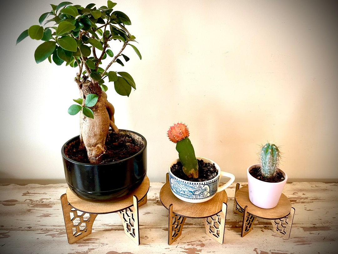 Wood Rattan Boho Indoor Plant Stand Available in 3 Sizes and 12 ...