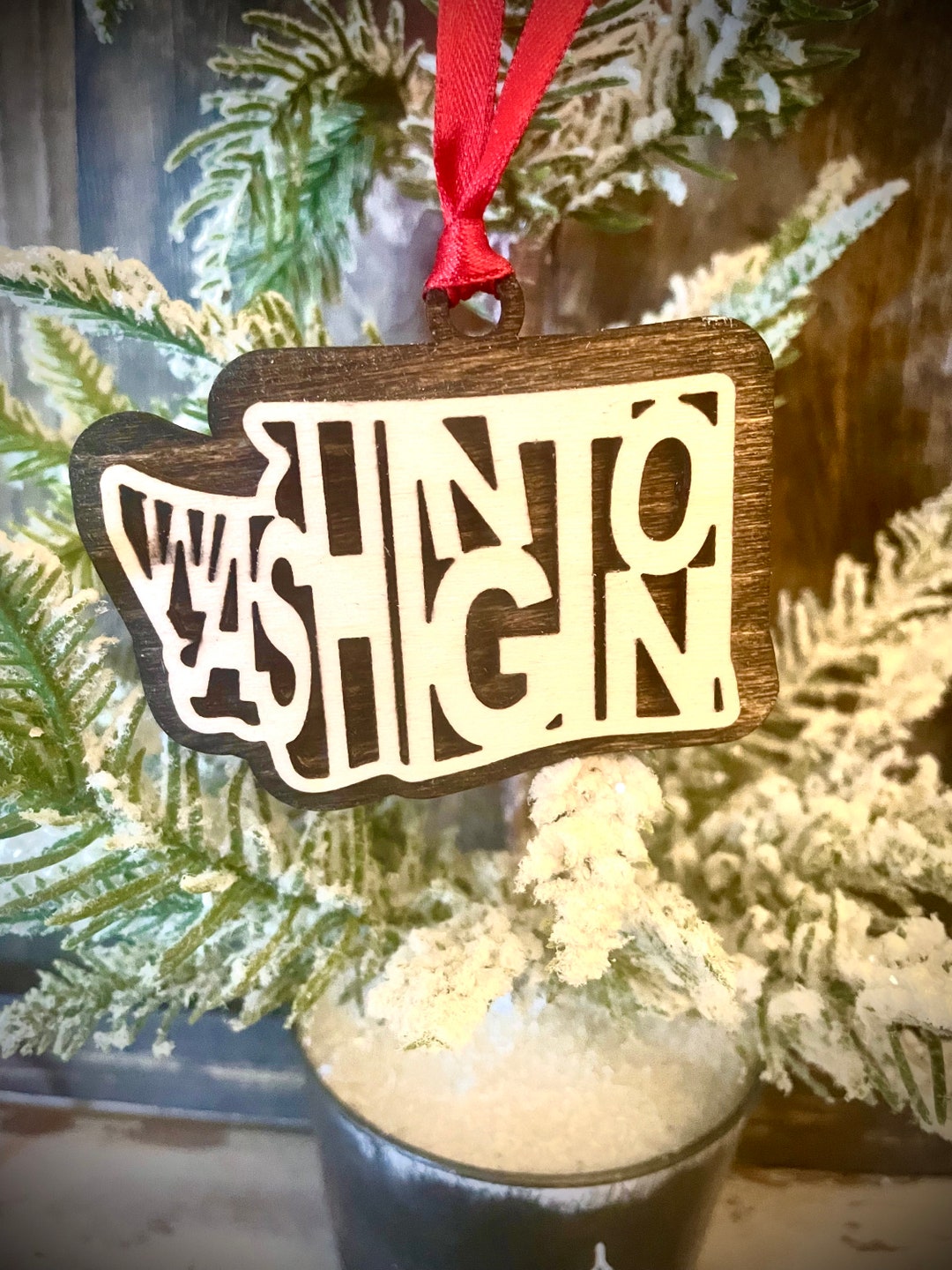 Washington Word Art 2-layer Ornament Laser Cut Wood Ornament ...