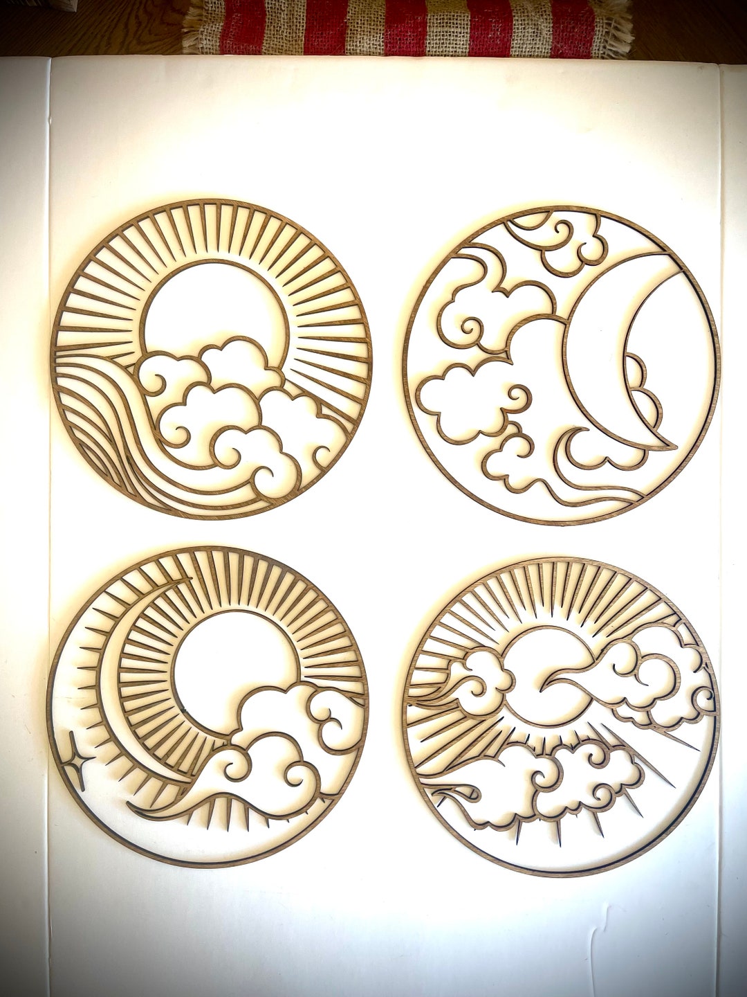 Sun, Moon, & Clouds Quartet Mandala Wood Wall Art, 4 Panel in Multiple ...