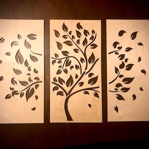 Tree Wall Art, 3 Panel in Ombre', Tri-color Stain, or 12 Other Finishes ...