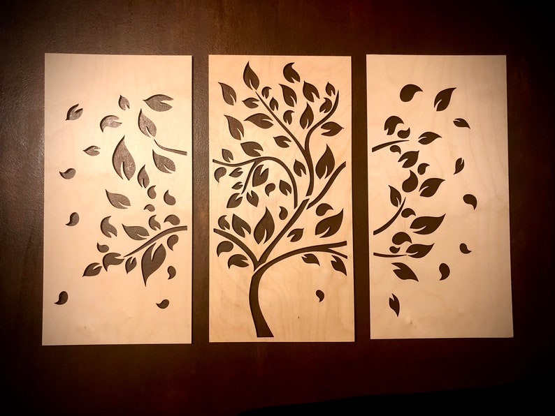 Tree Wall Art, 3 Panel in Ombre', Tri-color Stain, or 12 Other Finishes ...