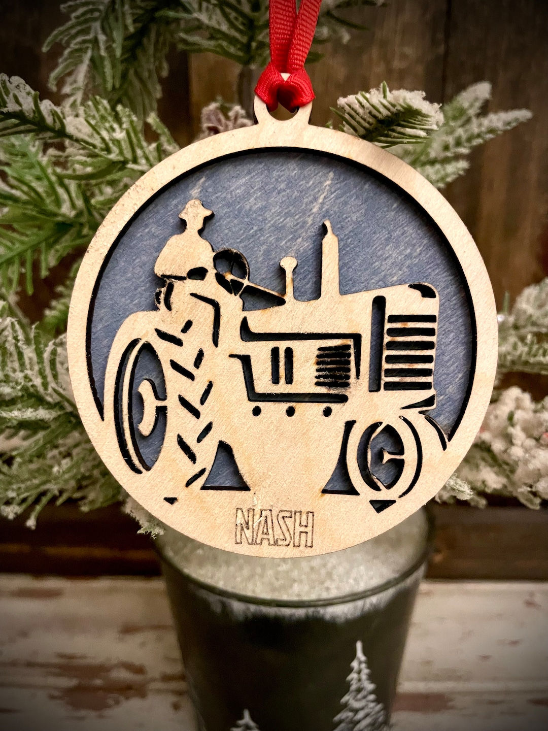Tractor Farmer Farming 2-layer Personalized Laser Cut Wood Christmas ...