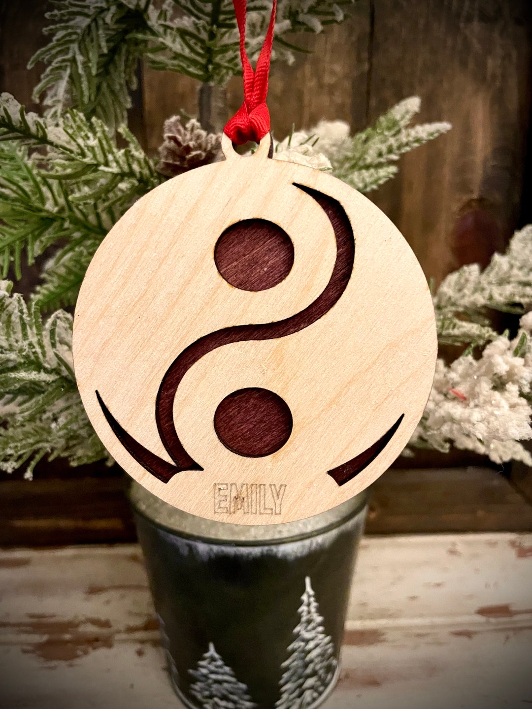 Yin Yang 2-layer Personalized Laser Cut Wood Christmas Ornament, Gift ...
