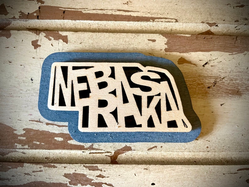 Nebraska Word Art 2-layer Laser Cut Wood Magnet Available Unfinished or ...