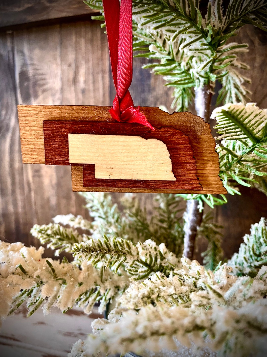 Nebraska 3-layer Stacked State Ornament Laser Cut Wood Ornament ...