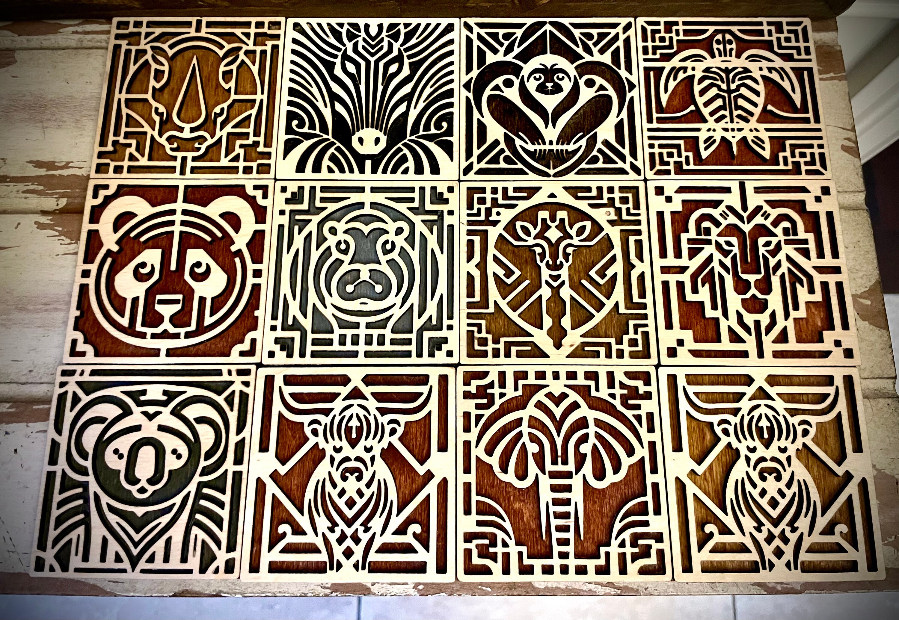 Boho Modern Art Deco Devil Doing Yoga Pose 2-layer Square Wood Art in ...