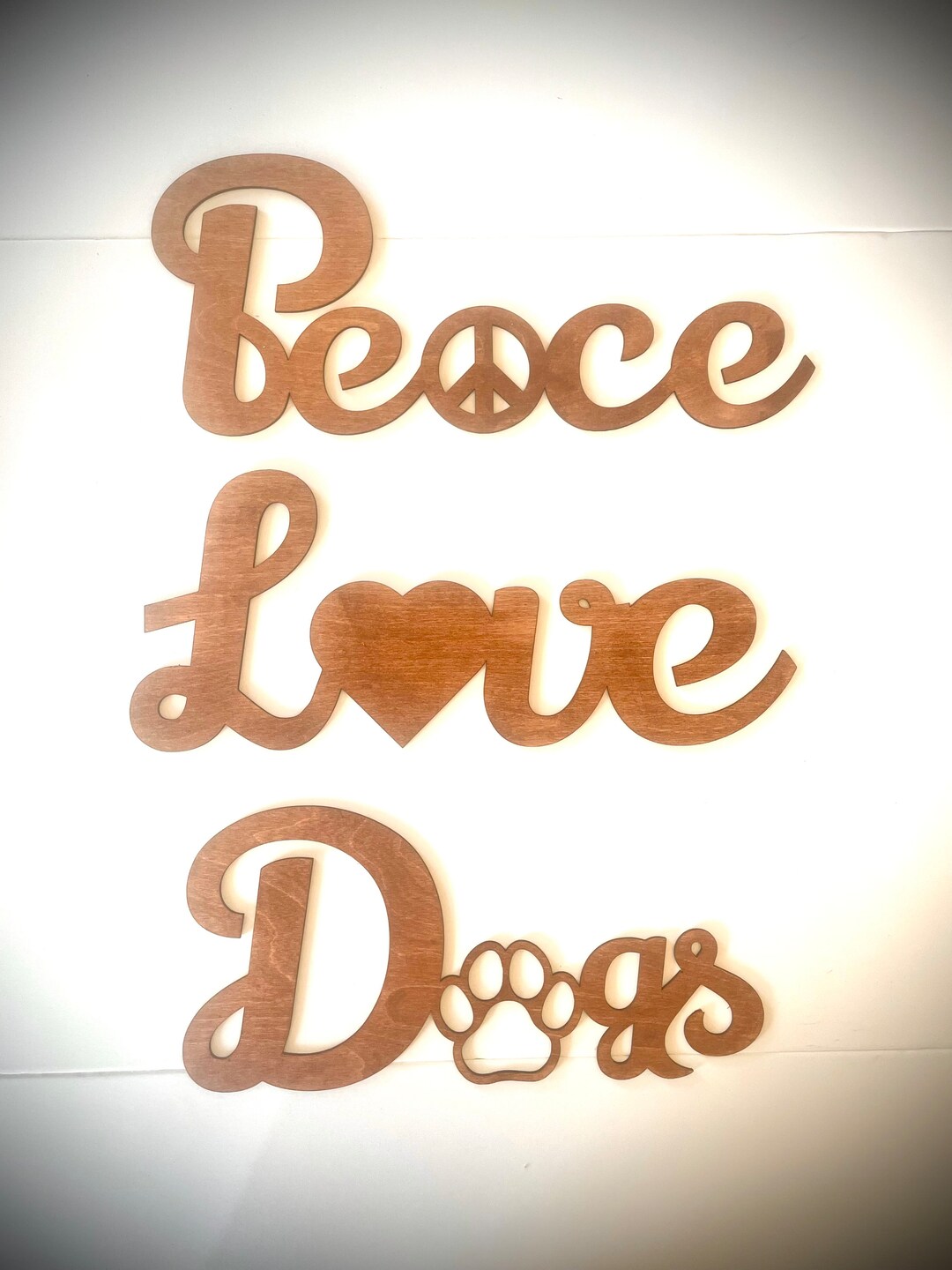 Peace Love Dogs Script 3 Panel Set Wood Wall Art, 3 Panel in Natural or ...