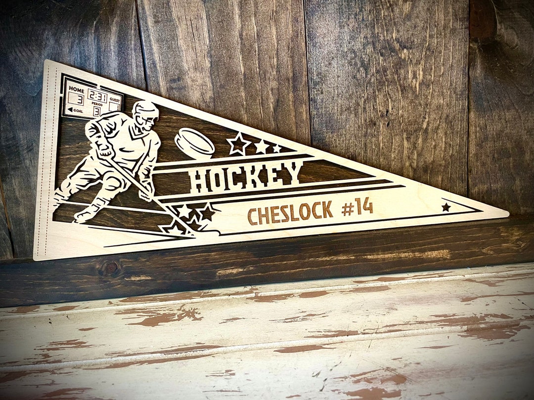 Personalized Custom Male Hockey Player Wood 2-layer Pennant With Player ...