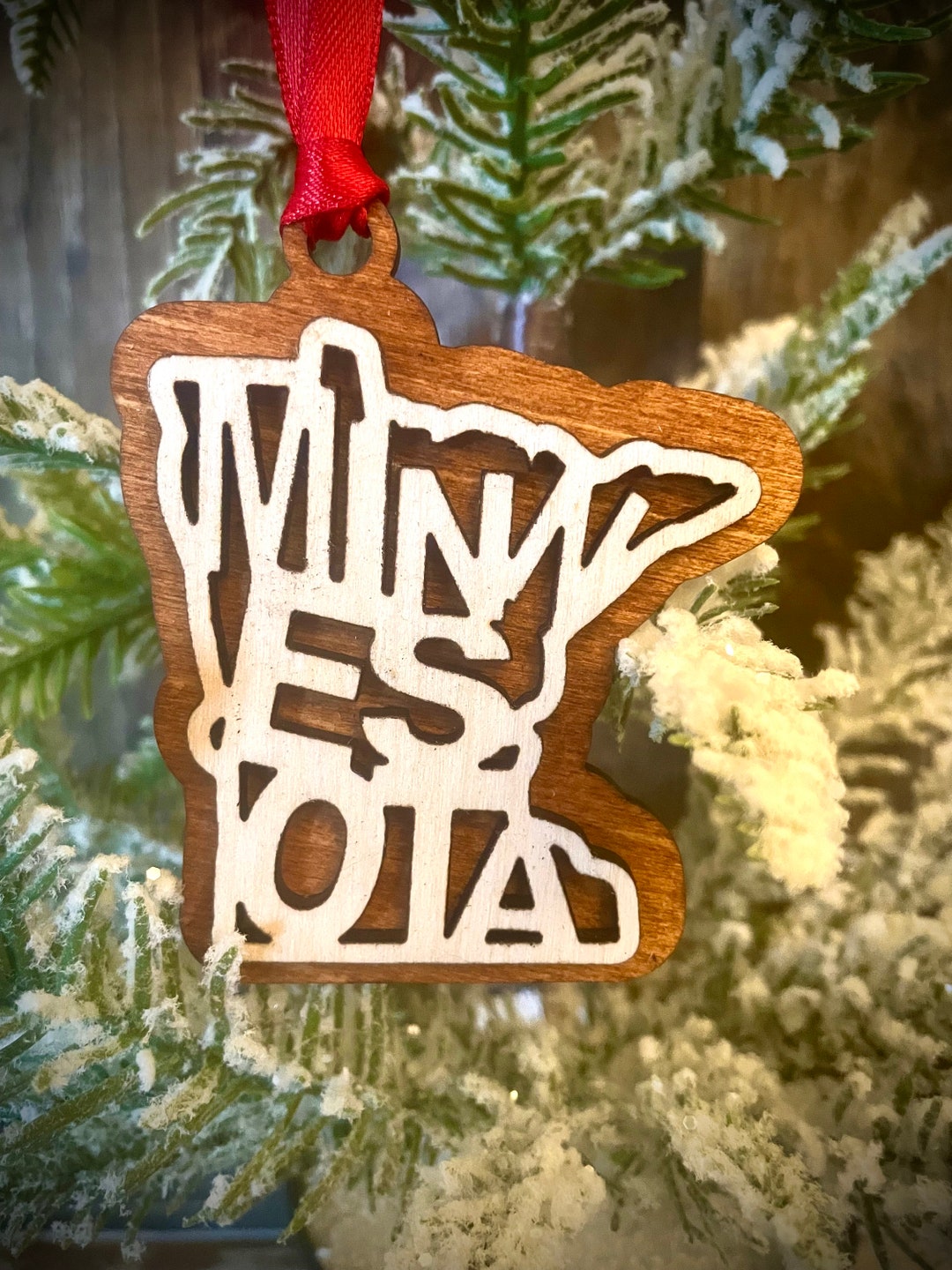 Minnesota Word Art 2-layer Ornament Laser Cut Wood Ornament, Minnesota ...