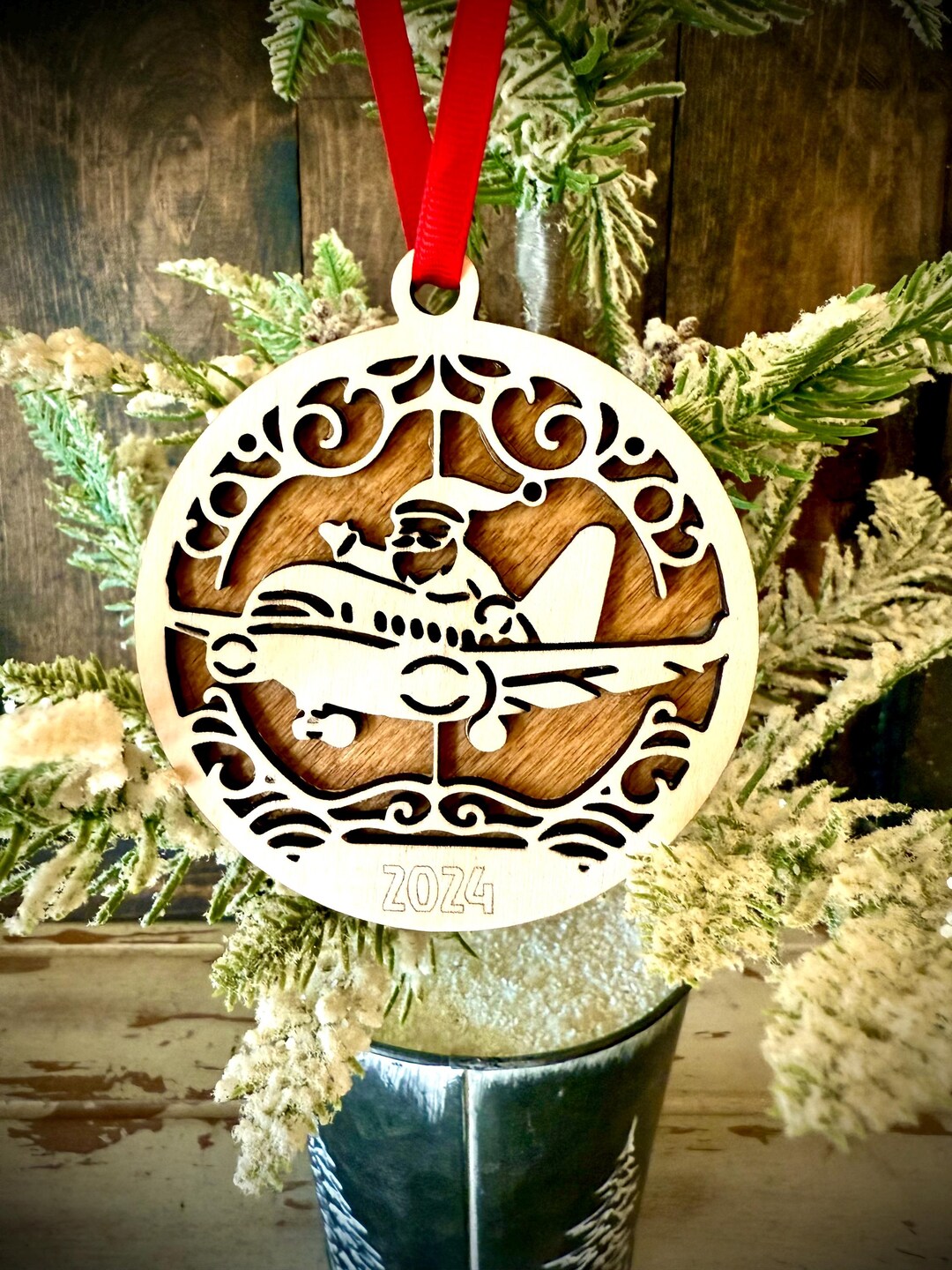 Santa Claus Flying Jet Plane Pilot Aviation 2-layer Personalized Laser ...