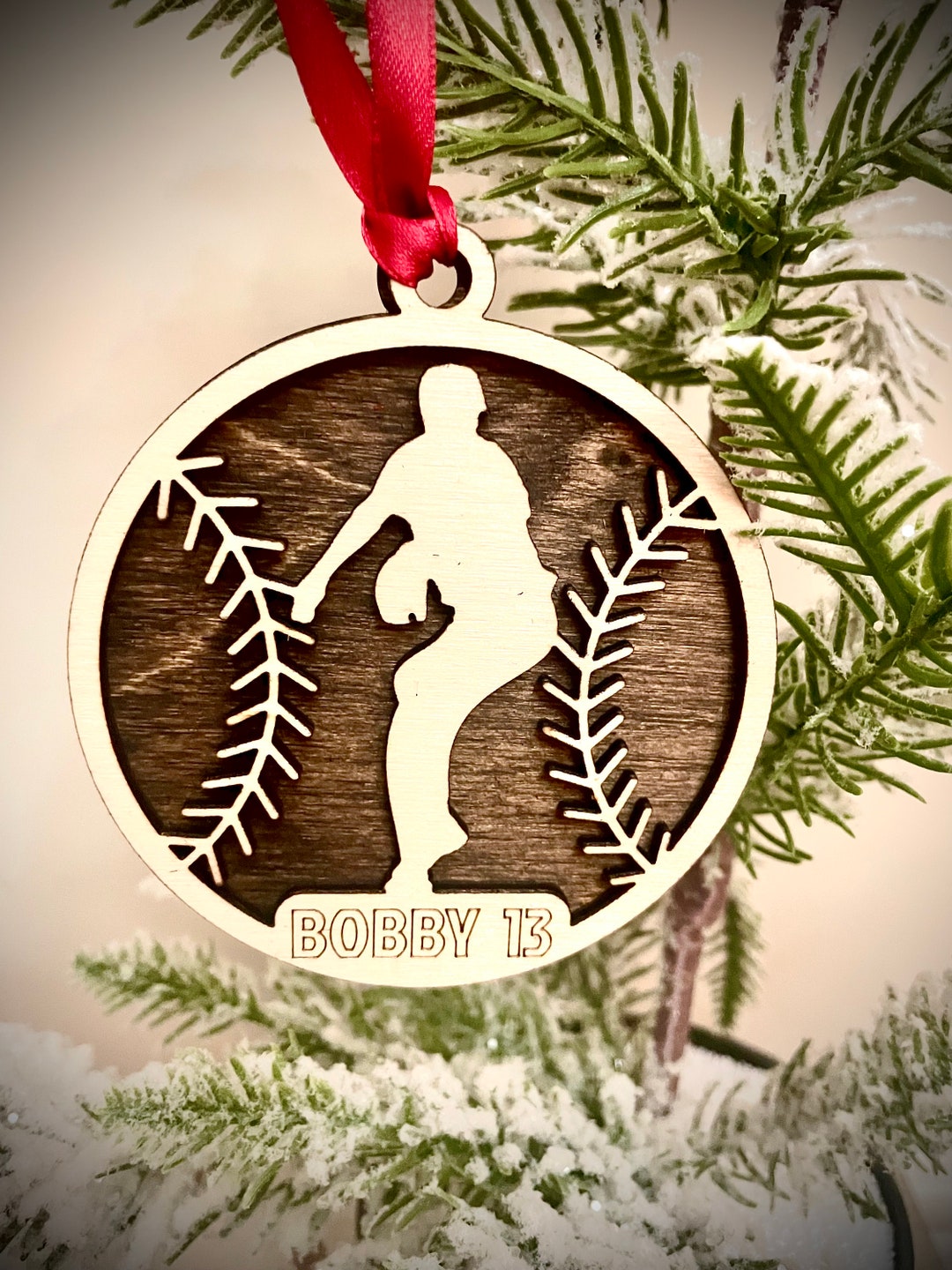 Baseball Player 2-layer Personalized Laser Cut Wood Christmas Ornament ...
