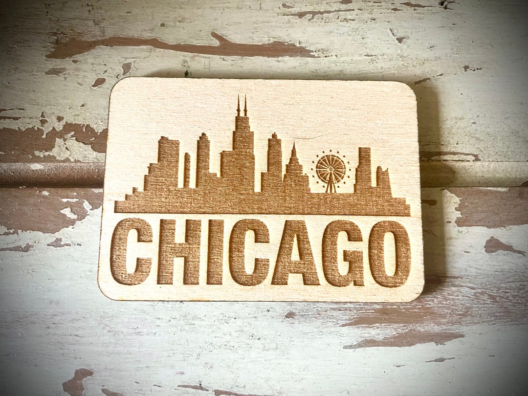Magnet - Chicago Skyline Cityscape. 3.5" X 2.5" Wood Magnet. Great ...