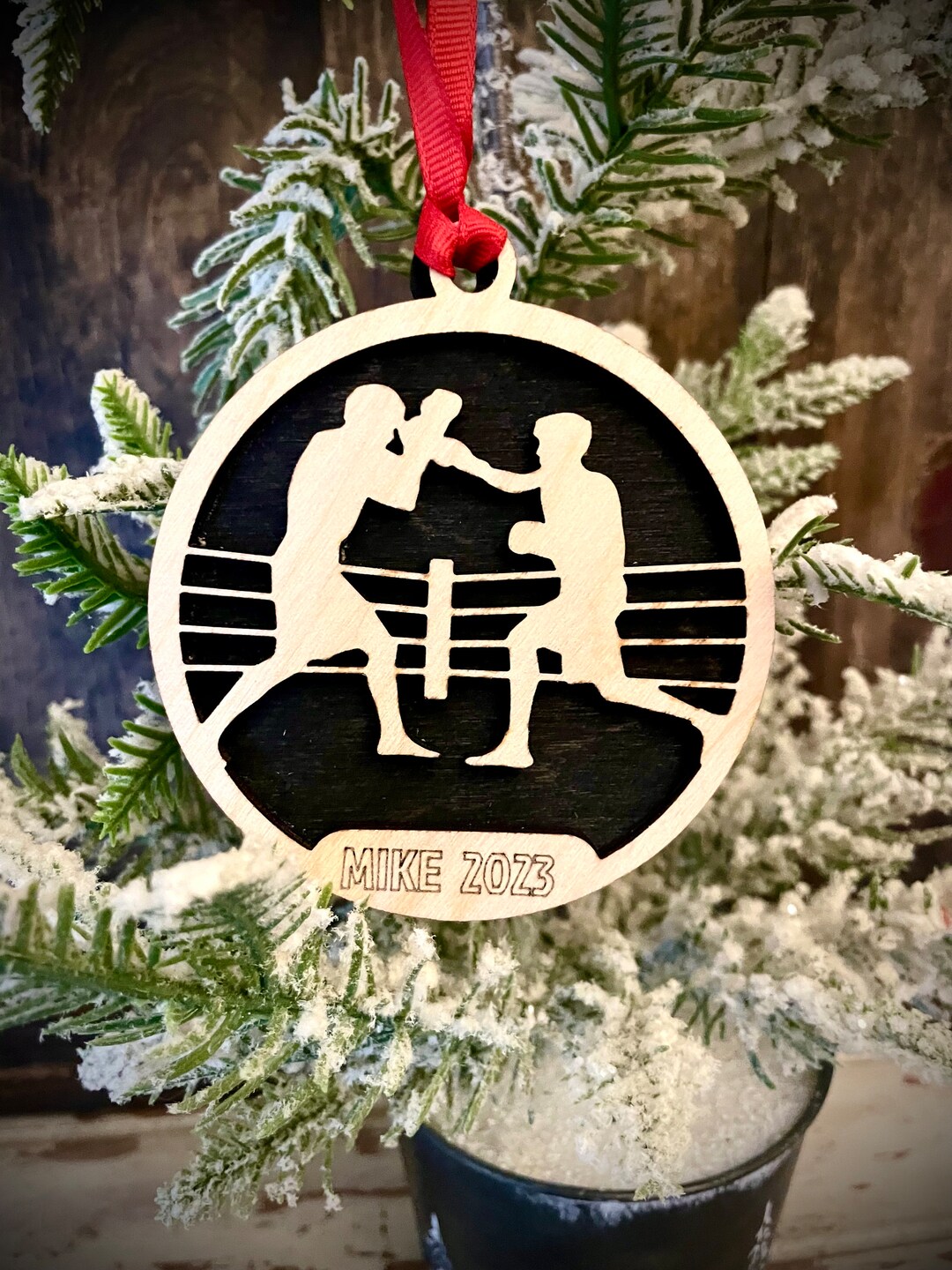 Boxing 2-layer Personalized Laser Cut Wood Christmas Ornament, Gift Tag ...