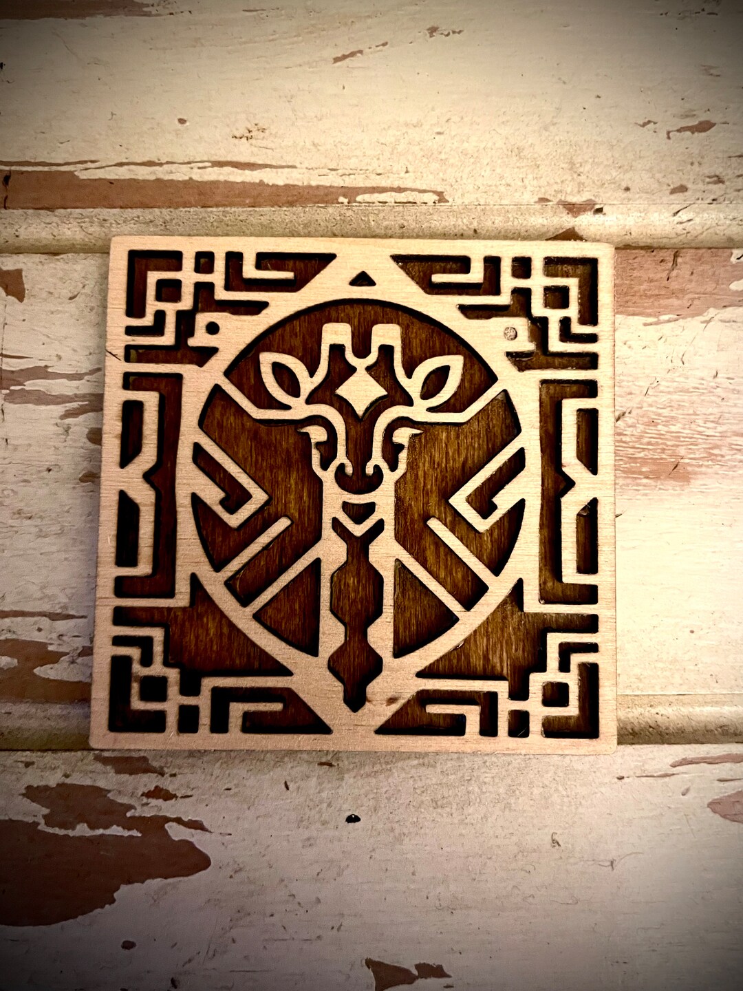 Boho Modern Art Deco Giraffe 2-layer Square Wood Art in Magnet or ...