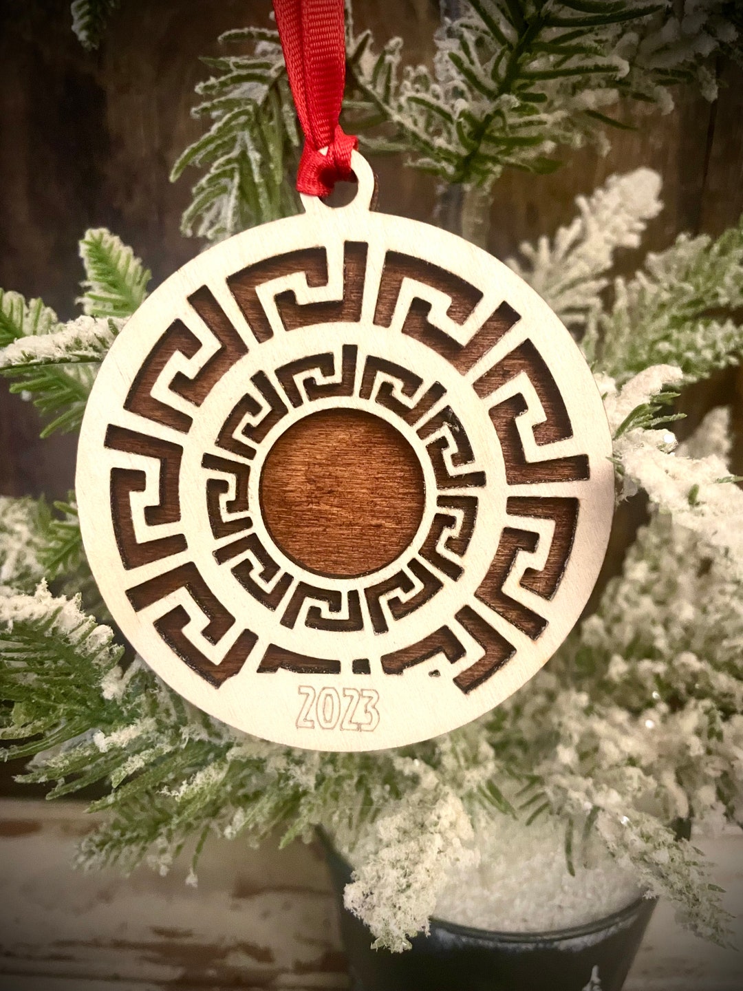 Greek Key 2-layer Personalized Laser Cut Wood Christmas Ornament, Gift ...