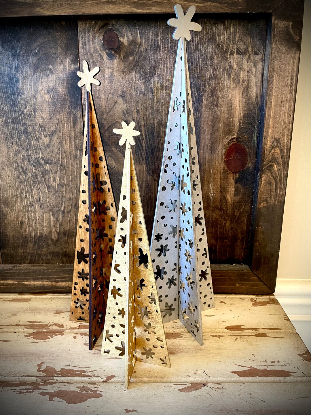 Intricate 3D Snowflake Pine Tree Wooden Tabletop Decor Available in 3 ...
