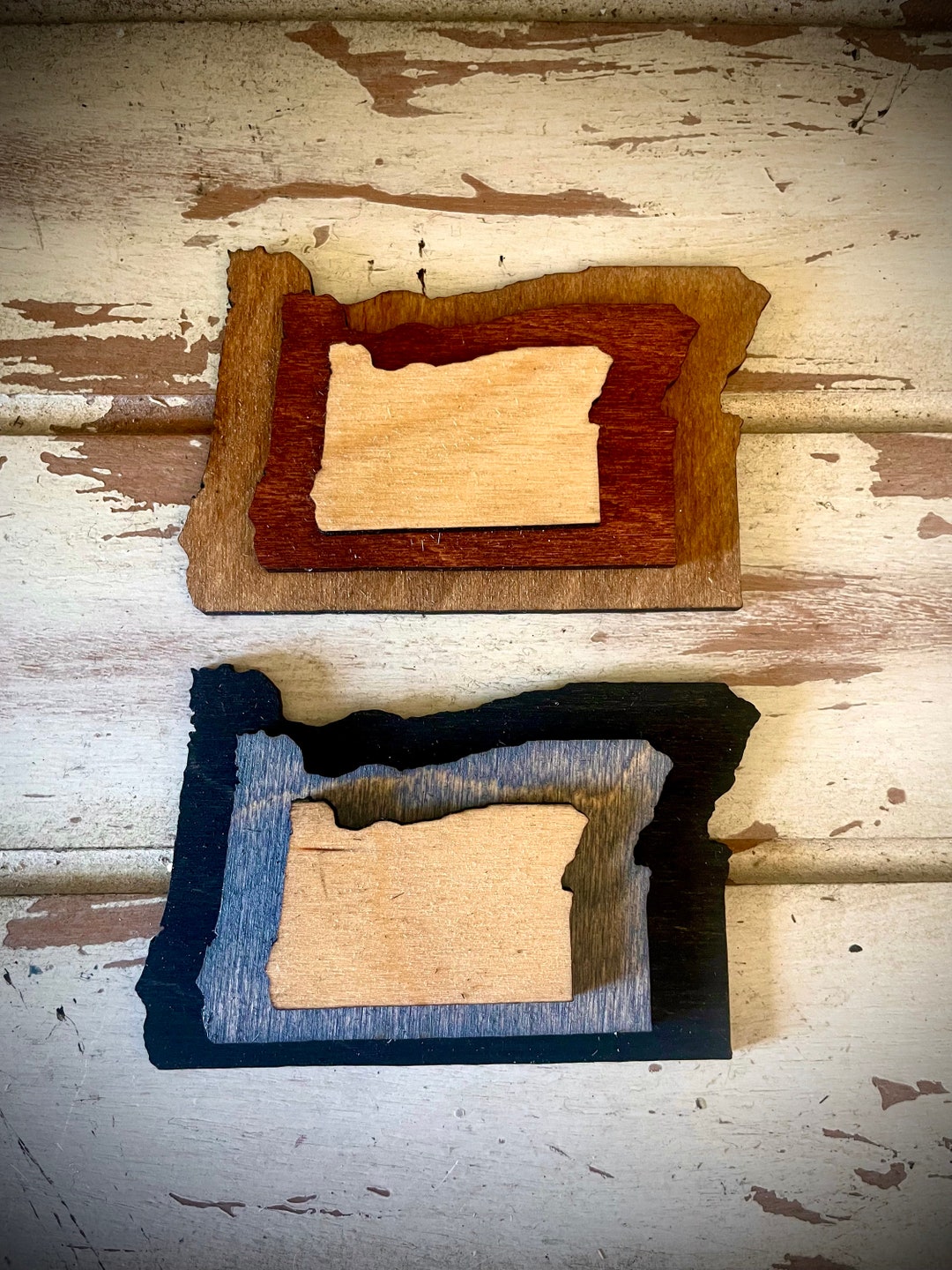 Oregon 3-layer Stacked State Laser Cut Wood Magnet Available in Brown ...