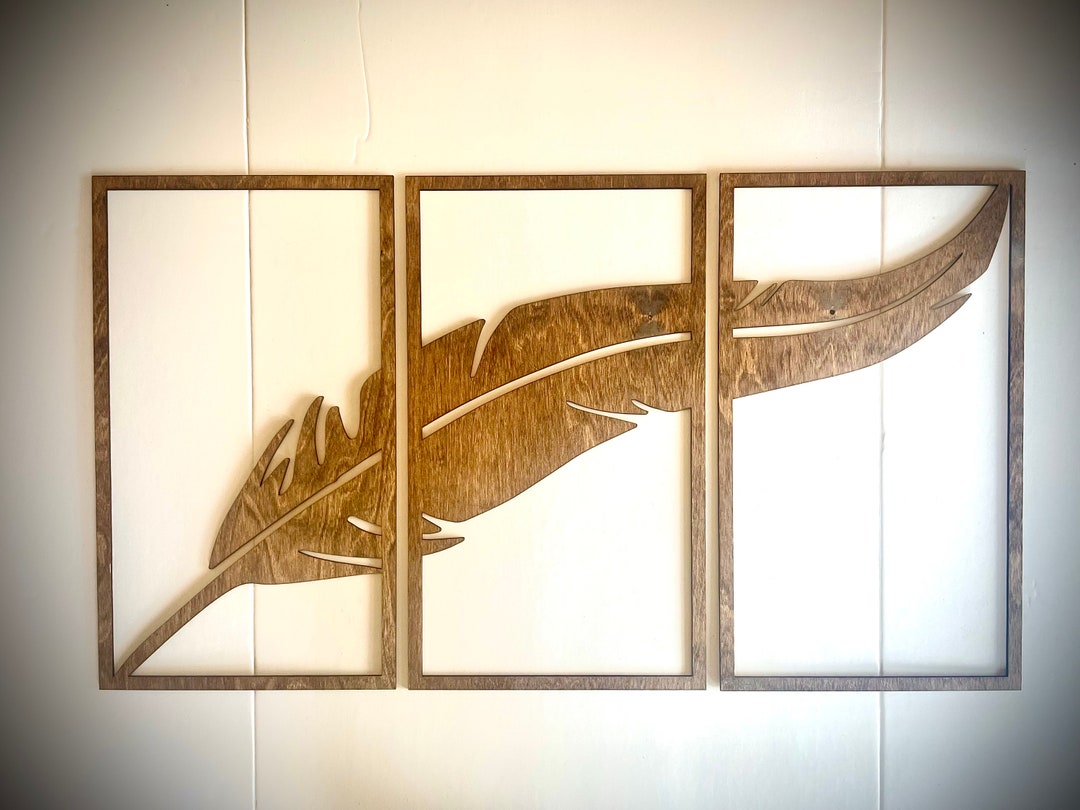 Feather Wall Art, 3 Panel Set in Choice of 12 Stains, Decor Wall Art ...