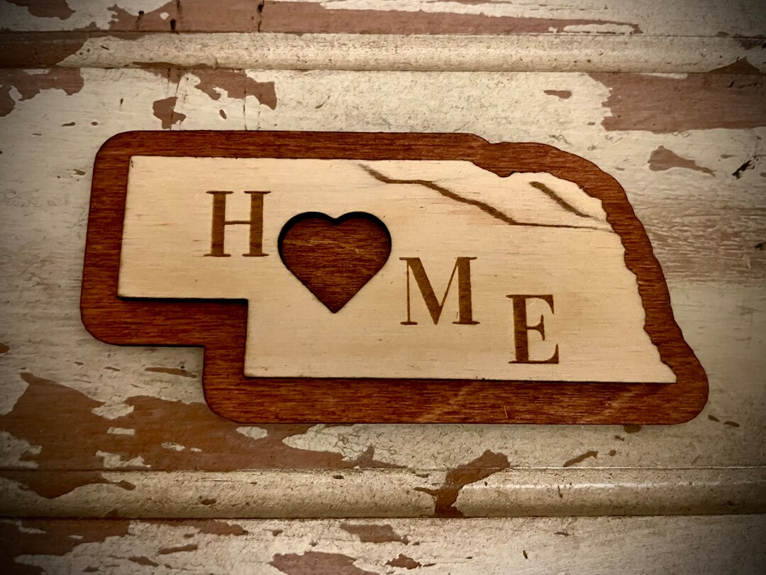 Nebraska HOME 2-layer State Outline Laser Cut Wood Magnet Available ...