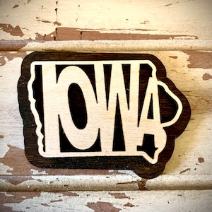 Iowa Word Art 2-layer Laser Cut Wood Magnet Available Unfinished or 11 ...