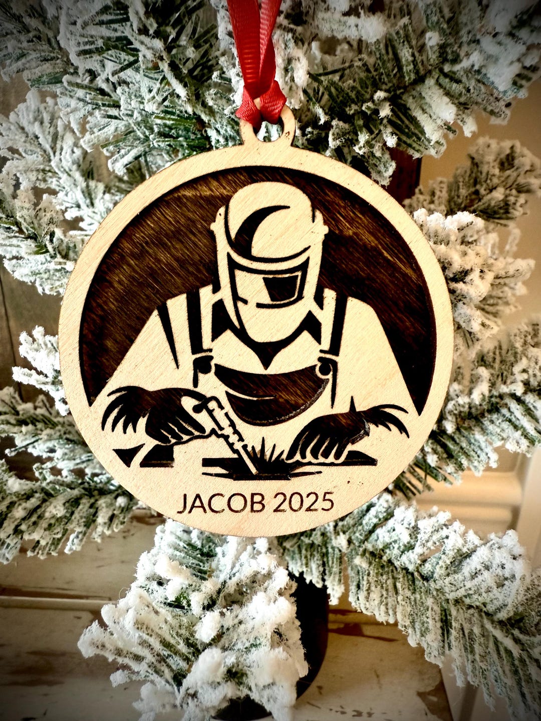 Welder Welding 2 Layer Personalized Laser Cut Wood Christmas Ornament ...