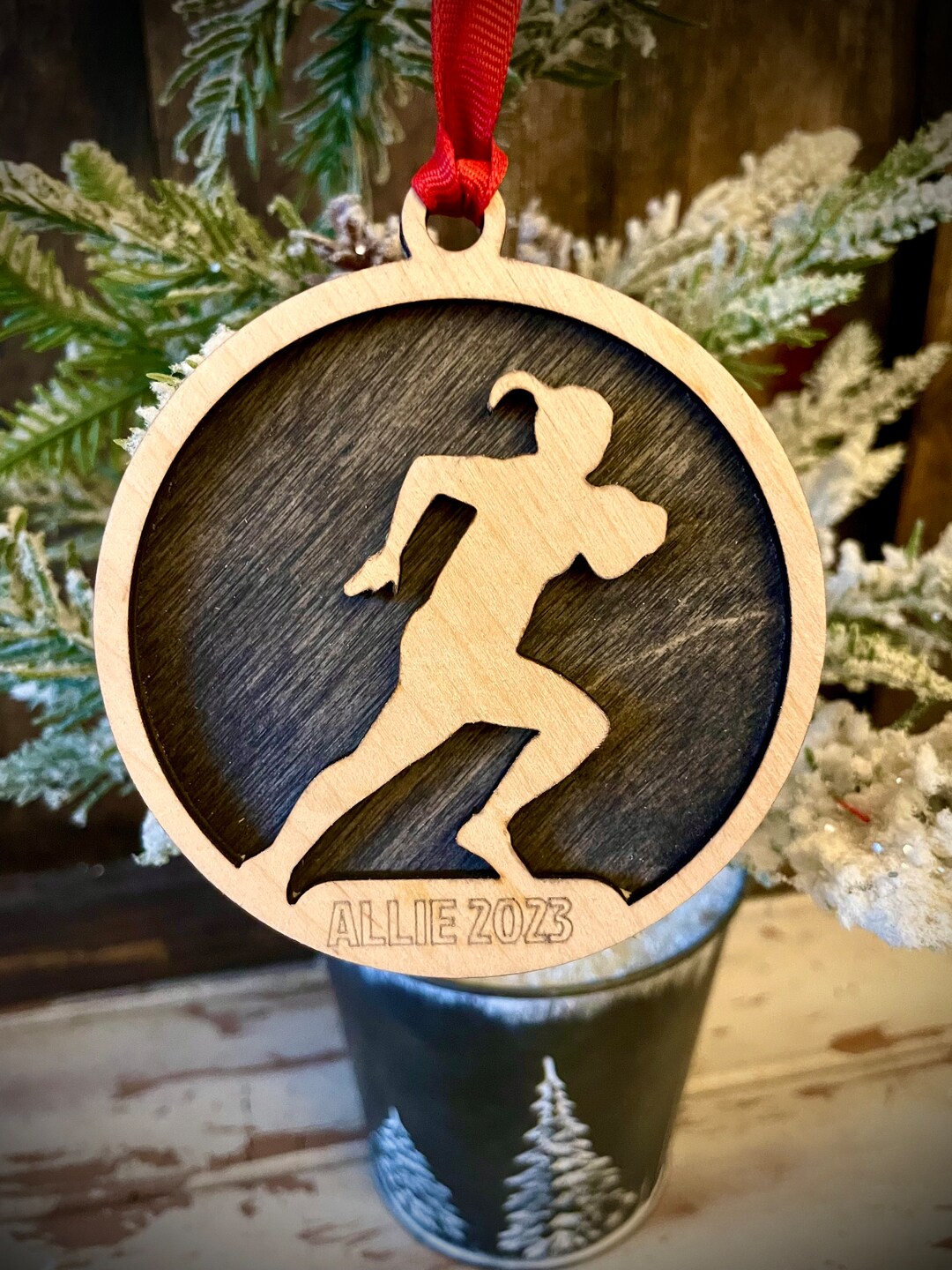 Female Rugby Player 2-layer Personalized Laser Cut Wood Christmas ...