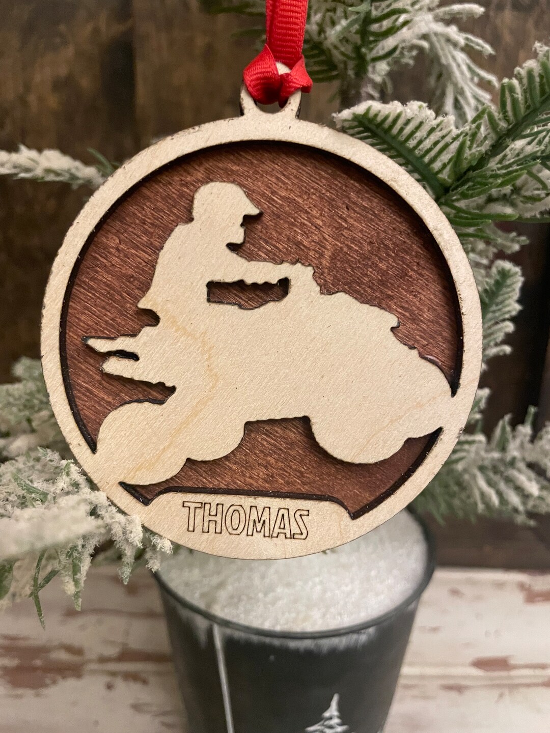 ATV 4 Wheeler 2-layer Personalized Laser Cut Wood Christmas Ornament ...