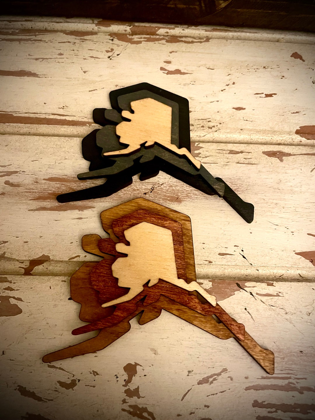 Alaska 3-layer Stacked State Laser Cut Wood Magnet Available in Brown ...