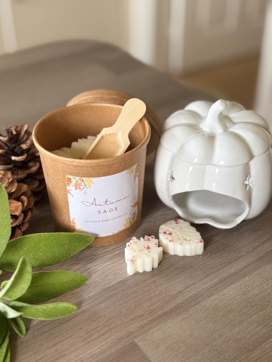 Autumn Sage Wax Melts With Pumpkin Burner: Cozy Fall Home Fragrance - Etsy