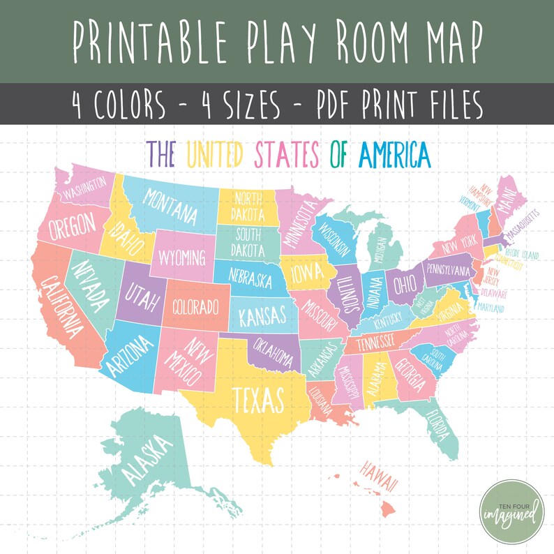 Pink and Purple USA Map Blue and Green USA Map Multicolor - Etsy