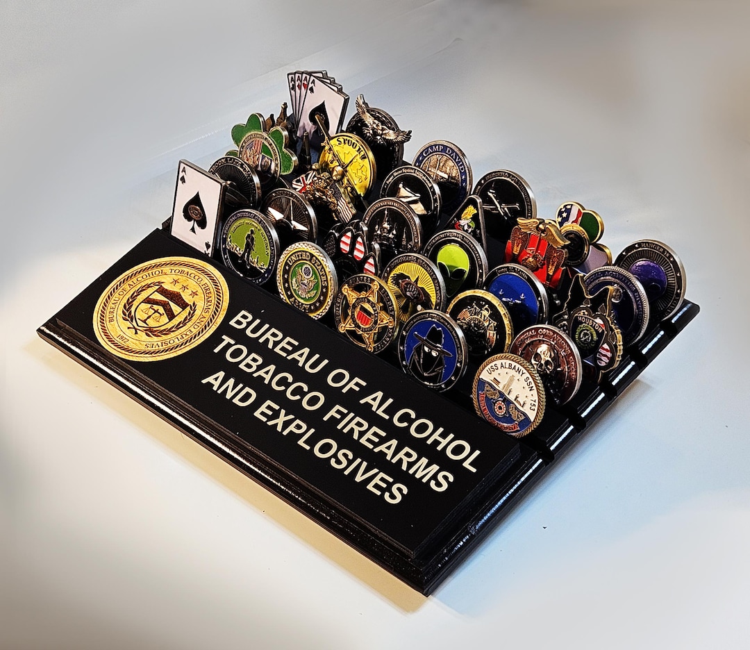 ATF Challenge Coin Display: Wooden Inlay, Holds 30 Coins (9"x13") - Etsy