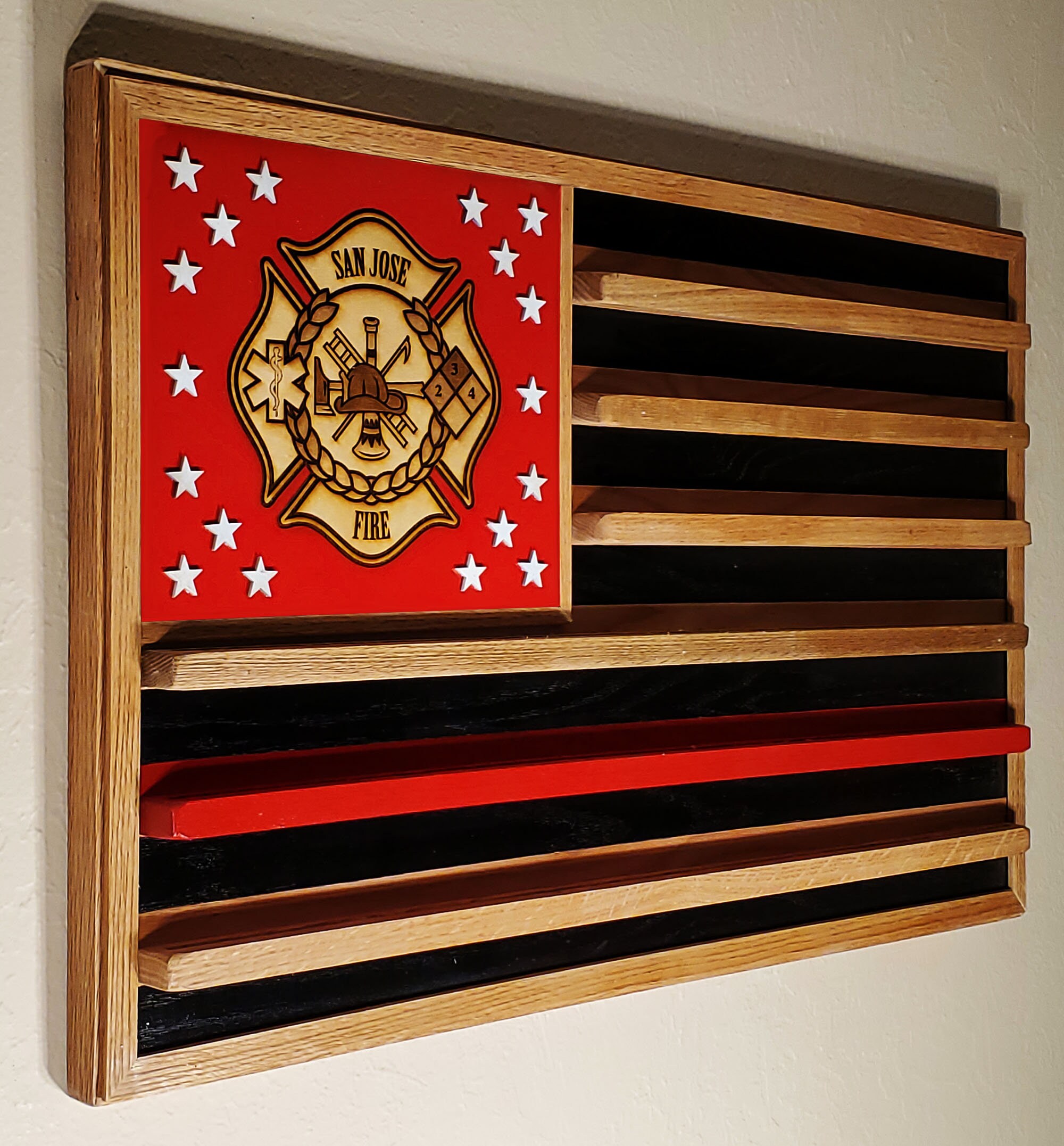 San Jose California Fire Department Challenge Coin Display Flag 36x20 ...