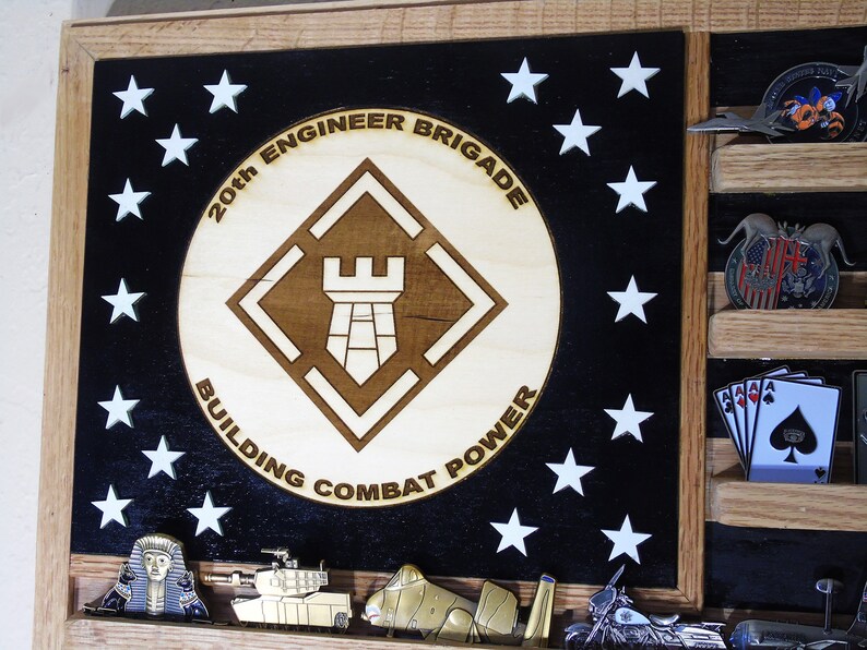 Handmade Oak Challenge Coin Display Flag: 20th Engineer Brigade - Etsy