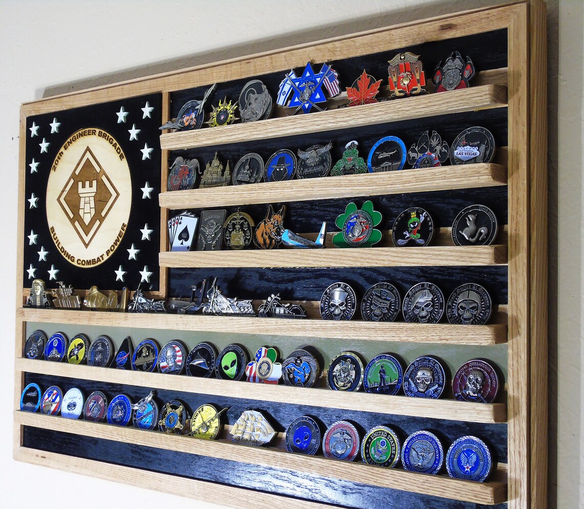 Handmade Oak Challenge Coin Display Flag: 20th Engineer Brigade - Etsy
