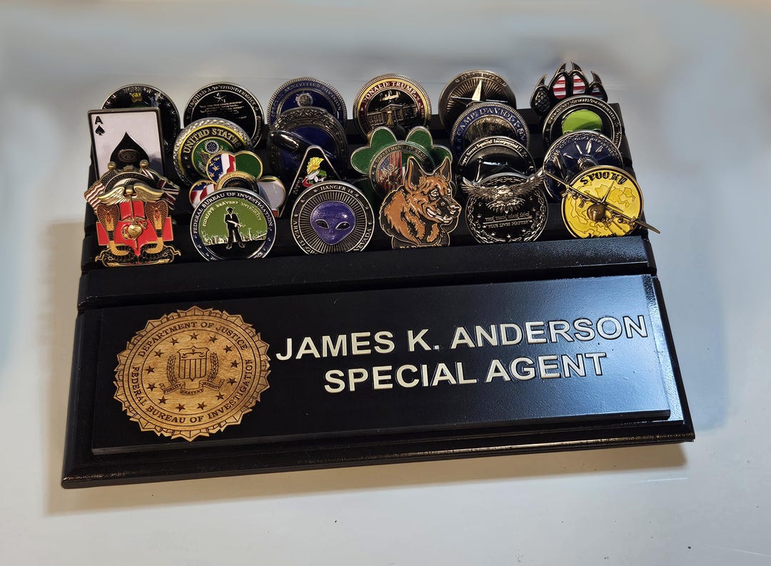 Personalized FBI Challenge Coin Display: Wooden Inlay Emblem (9"x13 ...