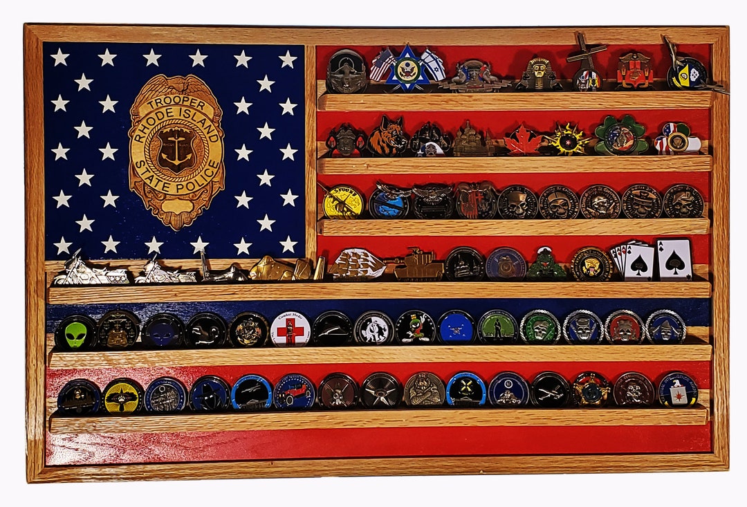 Rhode Island Trooper / Police Challenge Badge Coin Display 70-100 Coins ...